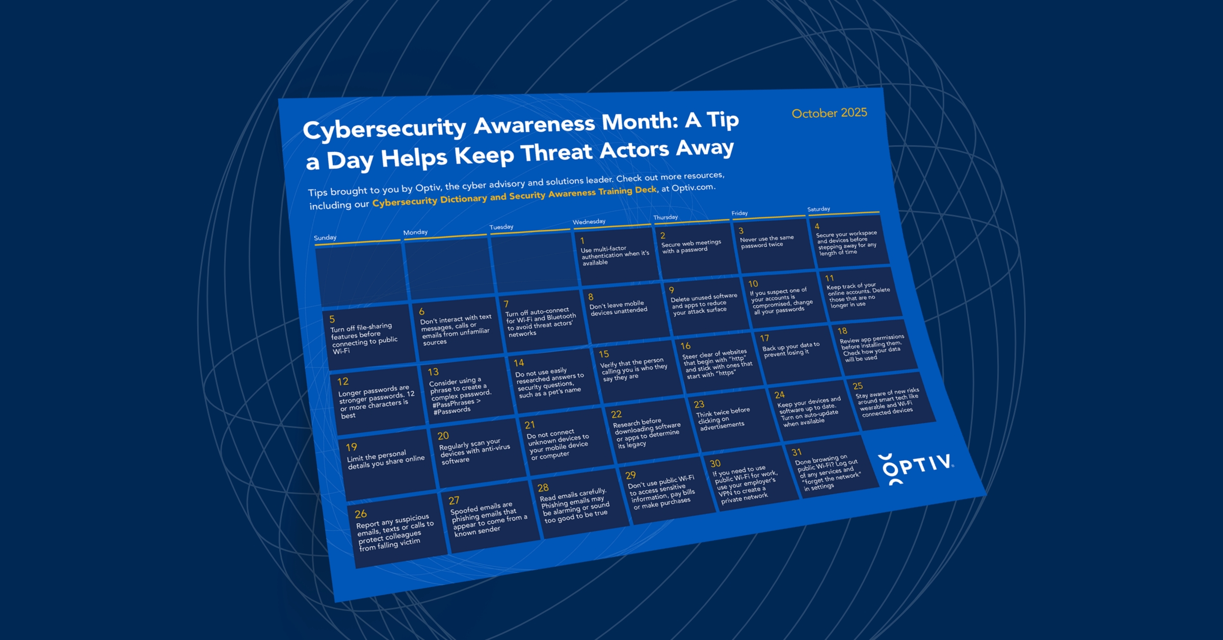 Cybersecurity Awareness Month (CAM)|Daily Tips Calendar | Optiv